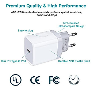 USB C Adapter, European Plug Adapter, 2-Pack Fast 20W Europe Travel Plug Power Adapter Type C Wall Chargers for iPhone 14 13 12 11 Pro Max XR XS X 8 7 6,Samsung Galaxy S22 S21 A13, iPad, Google Pixel