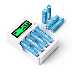 Deleepow 8 AAA NiMH Rechargeable Batteries 1100mAh - 1.2V High Capacity 1200 Cycles Precharged Triple A Battery with LCD Display Rechargeable AA and AAA Battery Charger