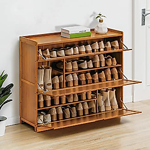 MoNiBloom Bamboo 5 Tier Shoe Storage Cabinet with Pull-Down Doors for Heels Sneakers Shoes Rack Organizer for 31-35 Pairs Entryway Hallway Living Room, Brown