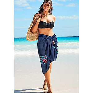 GERINLY Embroidery Flower Scarf for Women Aesthetic Bohemian Head Wrap Lightweight Shawl for Spring (N-Navy)