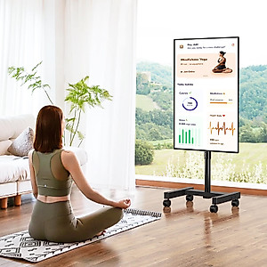 5Rcom Rolling TV Stand, Mobile TV Cart for 13-50 Inch Flat Curved TV with Tilting and Rotating, Portrait to Landscape, Height Adjustable Portable TV Stand with Wheels for Home/Office/Outdoor/Mall