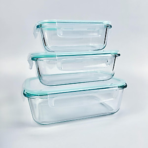 Pmssypl 3 Piece Glass Food Storage Container Set Sealed Reusable Pantry Kitchen Storage Container Glass Lunch Prep Container Lunch Box, Microwave, Refrigerator and Dishwasher.