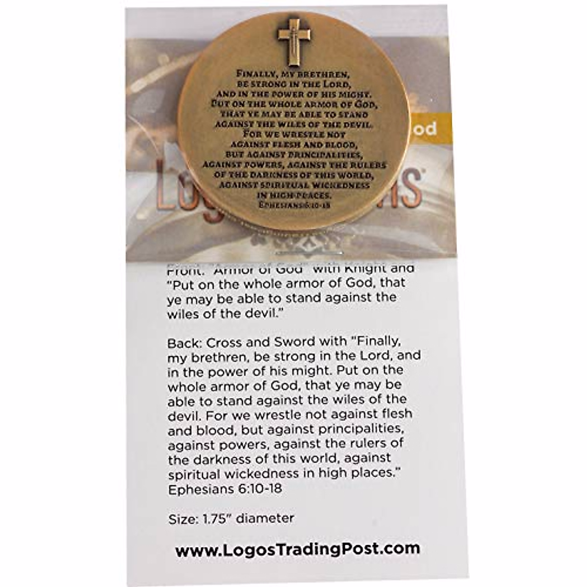 Armor of God, Christian Challenge Coin for Bible Study, Youth Groups, Handout for Teens, Religious Antique Gold-Color Plated Prayer Token