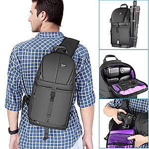 Neewer Professional Camera Storage Bag Sling Carrying Case Black Waterproof and Tear Resistant for DSLR Camera, Lens and Accessories (Purple Interior)