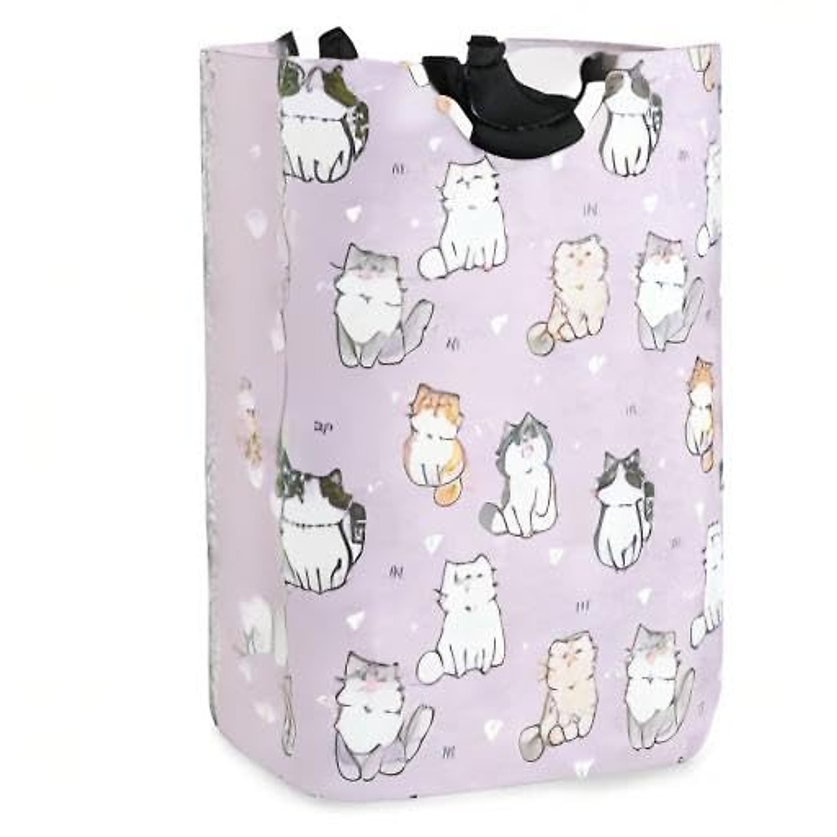 Qilmy Purple Cat Laundry Basket Collapsible Large Clothes Hamper Nursery Storage Bin with Handle for Bedroom, Bathroom, Dorm, Kids Room