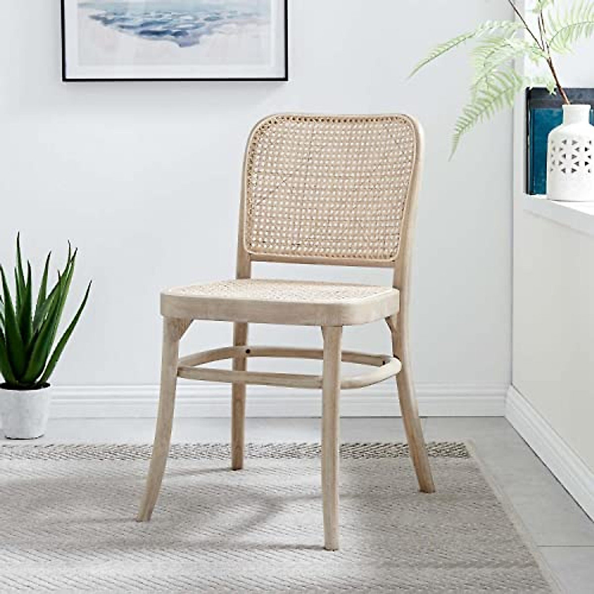 Modway Winona Elm Wood Dining Side Chair with Cane Rattan Seat in Gray