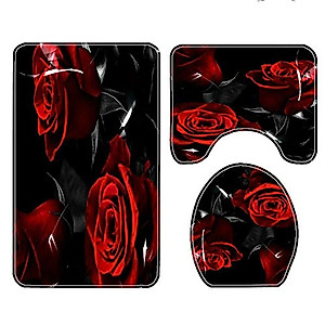 Moresave Valentine's Day Bath Curtain Set 4 Pcs, Waterproof Shower Curtain with 12 Hooks, Non-Slip Pedestal Rugs, Toilet Lid Cover and Bath Mat, Valentines Day Bathroom Decor