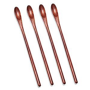 4 Pieces Wooden Coffee Mixing Spoons Long Handle Cocktail Spoons Wood Iced Tea Spoons Small Stirring Spoon for Mixing Coffee Tea Beverage, 7.87 Inch