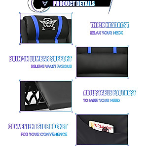 Giantex Gaming Recliner Chair, Racing Style Single Recliner Sofa w/Massage, Adjustable PU Leather Video Game Chair Home Theater Seat for Living Room Game & Recreation Room (Blue)