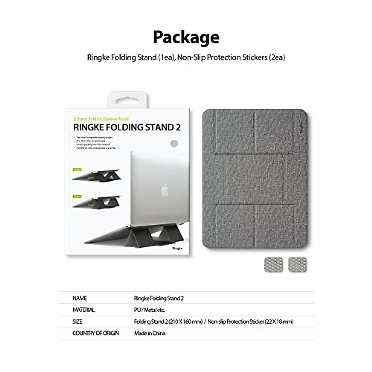 Ringke Folding Stand 2, Portable & Foldable Design Lightweight Anti-Slide Open Space Cooling Two Elevation Adjustments Invisible Laptop Stand for MacBooks, Tablets, Laptops and Notebooks - Gray