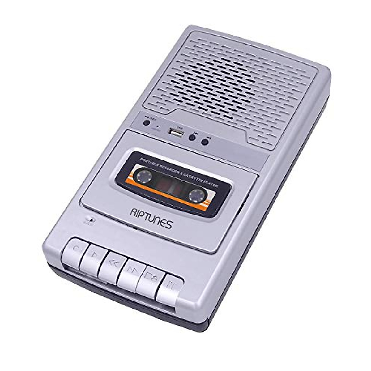 Riptunes Portable Cassette Recorder Player, Tape to USB Audio Music Digital Converter, Retro Classroom Shoebox Cassette Player and Recorder USB Player, Cassette-MP3 Converter with Built-in Microphone
