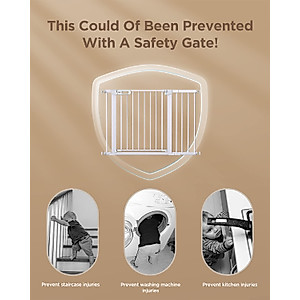 Ciays 29.5” to 46” Safety Baby Gate, Extra Wide Auto-Close Dog Gate for Stairs, Easy Walk Thru Indoor Pet Gate for Doorways and Rooms, White Child Gate Easy Pressure Mounted Installation