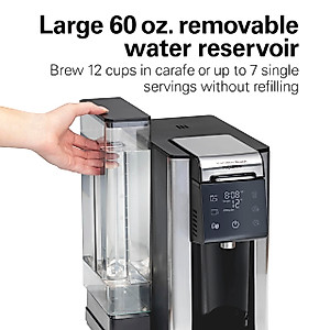 Hamilton Beach FlexBrew 5-in-1 12 Cup Drip and Single Serve Hot & Iced Coffee Maker with Movable 60 oz. Water Reservoir, Use Pod Packs and Grounds, Fast Brewing, LED Touchscreen, Black (49924)