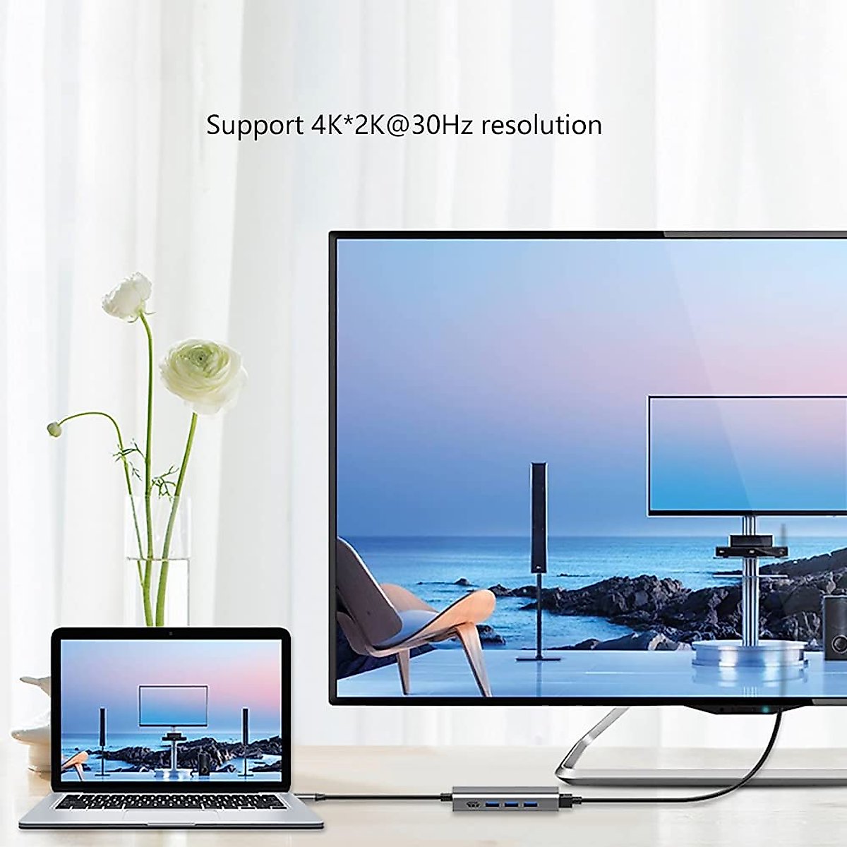 Port Expander USB C Docking Station 8-in-1 USB C Hub Adapter for PC Laptop with HDMI, Ethernet, 3 USB 3.0, 60W PD, SD/TF Card Reader USB Splitter