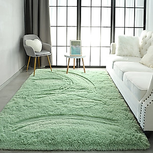 Pettop Fluffy Sage Green Rug for Bedroom Living Room, 4x6 Feet Rectangle Large Rug Plush Fuzzy Carpet for Girls Kids Boys, Non-Slip and Washable Rug for Nursery Classroom Decor Rug
