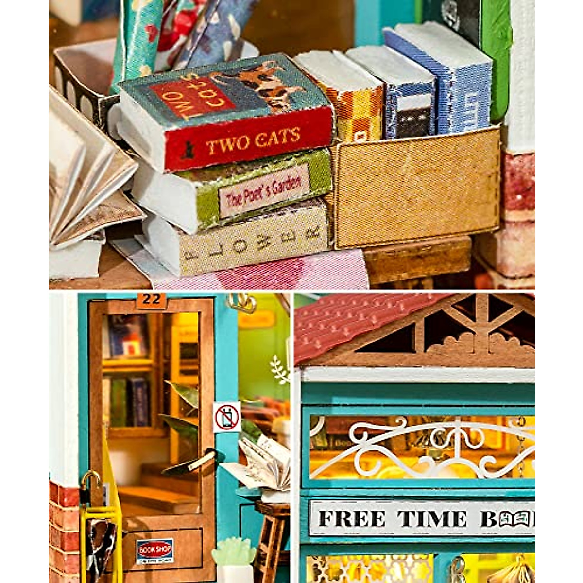 Rolife DIY Miniature Dollhouse Kit Room Making Kit Craft Kits for Adults Gifts for Girls Boys Women Men (Free Time Bookshop)