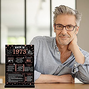 Holkcog 50th Birthday Decorations Women Men, Rose Gold Back in 1973 Poster Acrylic Sign with Stand Centerpieces, 50th Anniversary Decor Gift for Women 50th Old Birthday Party Supplies Table Decor