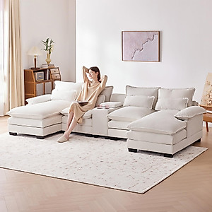 Neylory Modular Sectional Sofa, 123" Chenille Sectional Couches for Living Room, Modern U Shaped Cloud Couch Large Overstuffed Sofa with Chaise for Bedroom Apartment Office Beige
