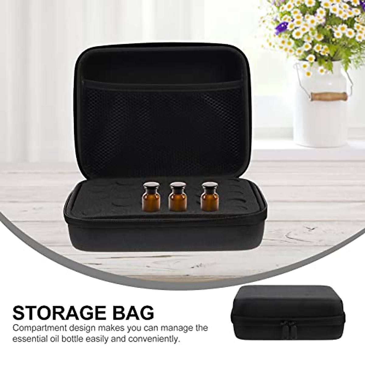 SEWACC Essential Oil Storage Case Travel Carrying Holder Art Craft Organizer Bag for 5ml 10ml 15ml Essential Oil Bottles Black