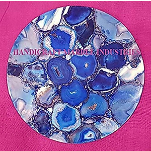 24" Inch Round Blue Agate Coffee Table with Metal Base, Blue Agate Stone Table, Blue Agate Stone Centre Table, Agate Round Corner Side Table Home Decor, Piece Of Conversation, Family HeirLoom