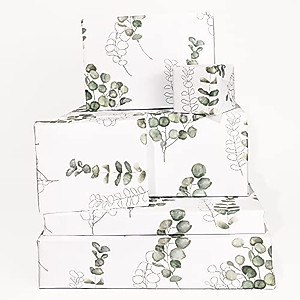 CENTRAL 23 Pretty Wrapping Paper (x6) Sheets - Gift Wrap for Her - For Men Women - Eucalyptus Plants - Green White - Recyclable