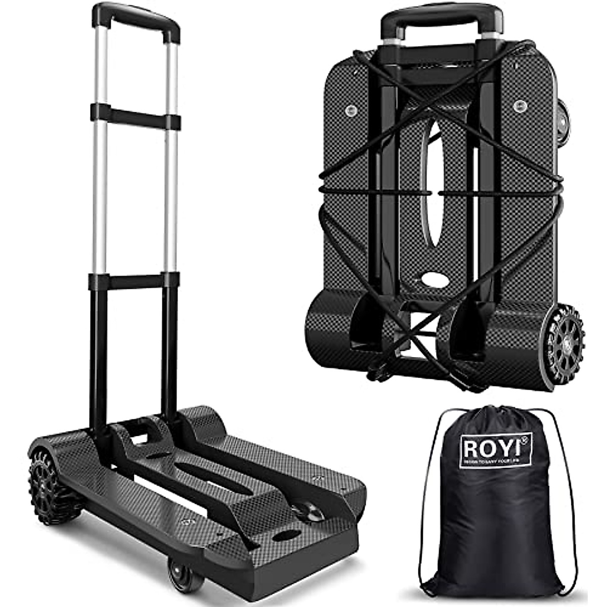 tomser Folding Hand Truck 4 Wheel-rotate 360 lbs Heavy Duty Solid Construction Utility Cart Compact and Lightweight for Luggage/Personal/Travel/Auto/Moving and Office Use
