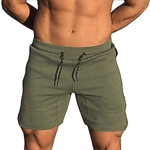 Men's Solid Gym Workout Shorts Bodybuilding Running Fitted Training Jogging Short Pants with Zipper Pocket 3 Colors (US X-Large/Tag XXXL: Waist 35.5"-36.5", Army Green)