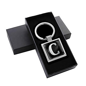 Biomar Labs 3D Metal A-Z Alphabet Personalized Name Initials Keyring Key Ring Chain Stainless Steel Gift Box Men Women Keychain Bag Accessories Jewelry Handbag Silver Letter C KK 107