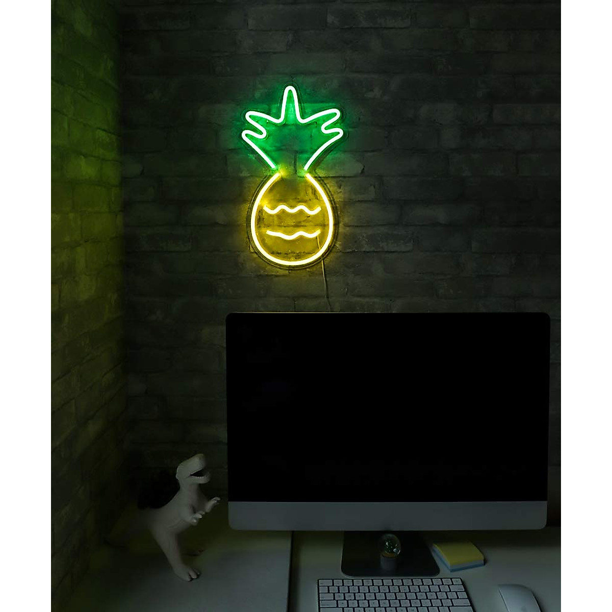 Isaac Jacobs 17” x 10” inch LED Neon ‘Yellow & Green Pineapple’ Wall Sign for Cool Light, Wall Art, Bedroom Decorations, Home Accessories, Party, and Holiday Décor: Powered by USB Wire (PINEAPPLE)