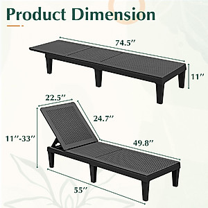 GUNJI Lounge Chairs for Outside Patio Waterproof Resin Chaise Lounge Outdoor Adjustable Lounge Chairs Set of 2 Pool Chairs Sun Loungers for Deck, Poolside and Beach (Black)