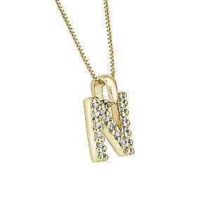 Diamond Wish 14k Yellow Gold Letter N Diamond Initial Pendant Necklace (1/10cttw) with 18-inch chain