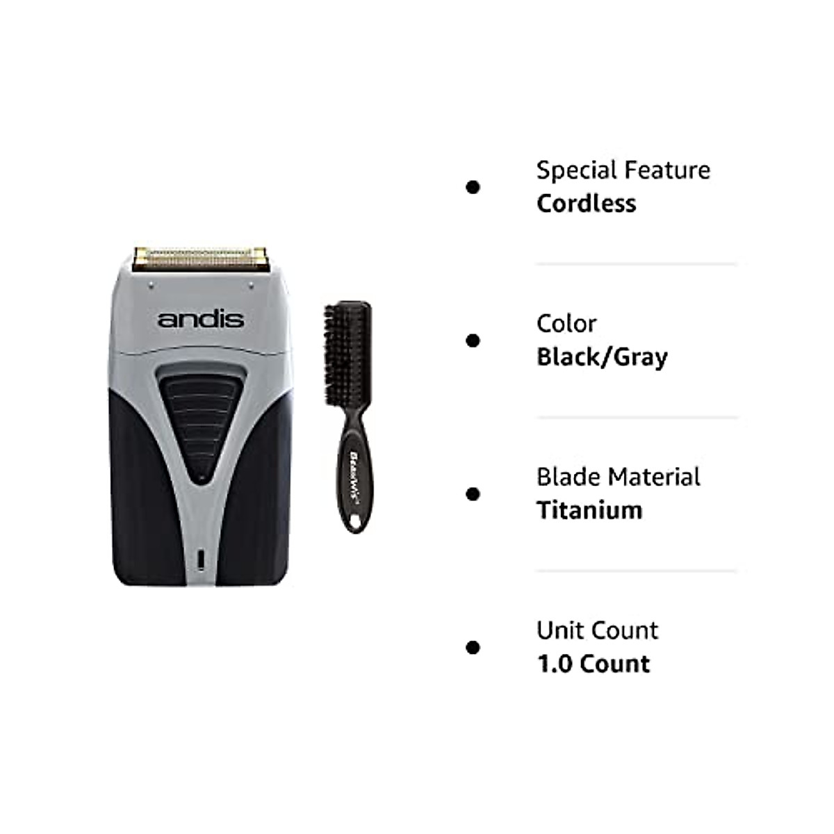 Andis Cordless Profoil Lithium Plus Titanium Foil Shaver with BeauWis Blade Brush