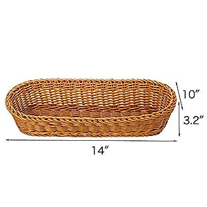 make it fun 2 Set 14.5" Poly-Wicker Bread Basket, Long Woven Tabletop Food Serving Basket, Honey Brown - Set of 2