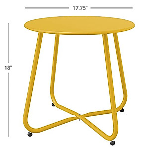 Grand patio E-Coated Steel Side Table, Weather- Resistant Outdoor 18” Round End Table Accent Table for Bistro Balcony Apartment, Yellow