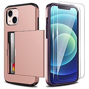 Zuslab Wallet Case Compatible with Apple iPhone 13 2021 Phone Case with Card Holder Shockproof Anti Scratch Cover with Tempered Glass Screen Protectors[x2Pack] Rose Gold