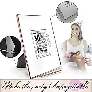DOUBLESHOOT Framed Rose Gold 30th Birthday Decorations Sign Poster for Women - 30 Birthday Gift 12"x16" Guest Party Favors Book Alternative – with Pen & Wall Hanger – Great 30 Years Old Gifts for Her