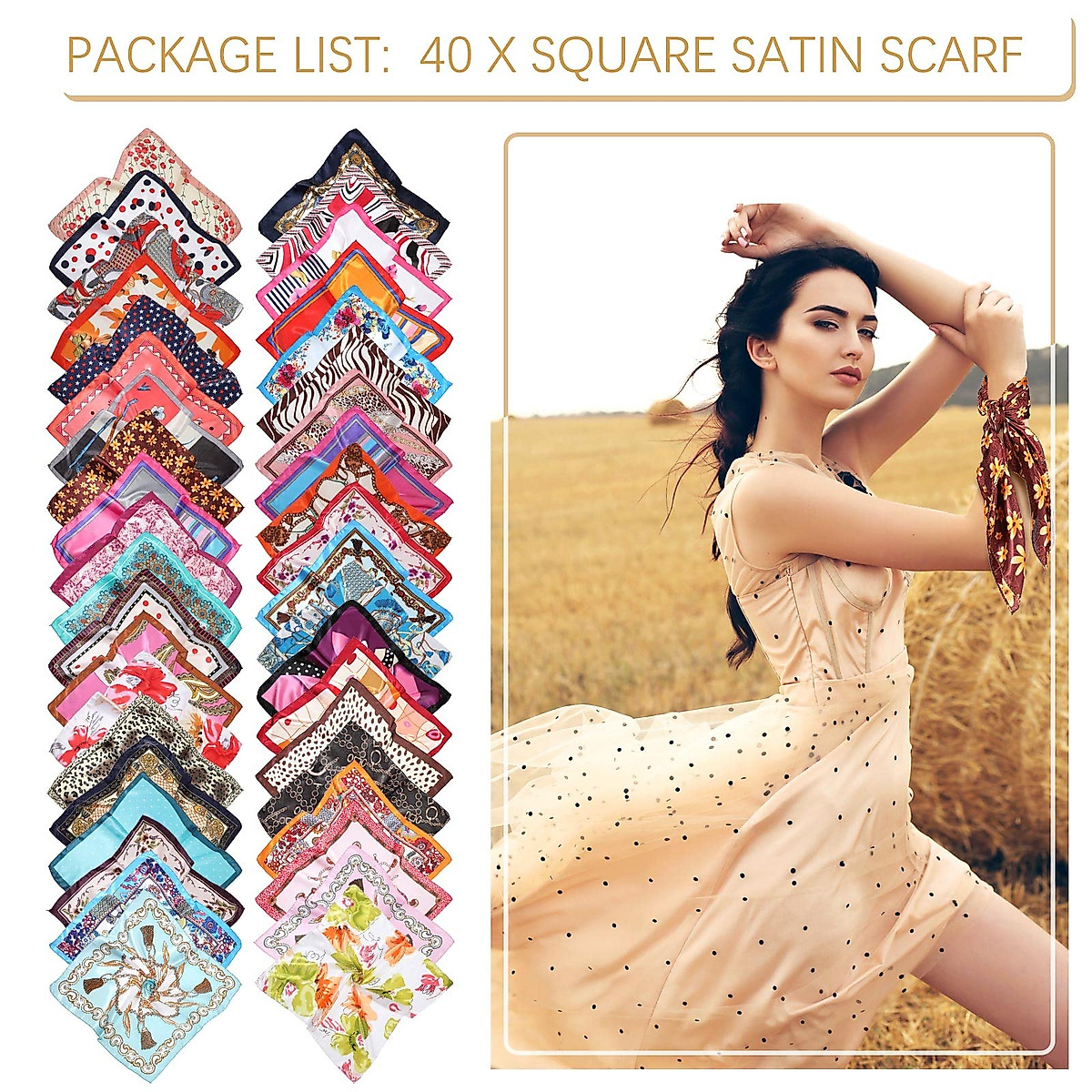 40 Pieces Women Head Scarf Satin Square Silk Feeling Hair Scarf Mixed Color Neck Head Scarf Set for Women, 50 cm/ 19.69 Inch, Random Color