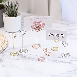 HARFINGTON 12pcs Table Number Holders 1.97 Inch 50mm Tall Mini Heart Shape Steel Photo Holders for Centerpieces Table Place Card Holders for Wedding Reception Party Office Home, Silver Tone