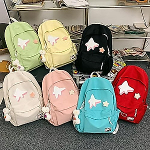 Verdancy Kawaii Backpack for School College Teens Students Travel Aesthetic Bookbag Cute Schoolbag Casual Daypack (Black)