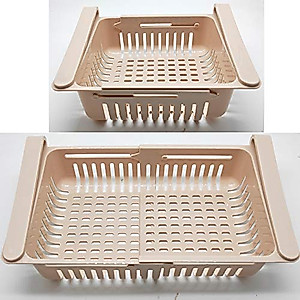 Fridge Drawer Organizer, Retractable Refrigerator Storage Box, Food Fresh-keeping Classified Organizer Container Pull Out Basket, Small Size, Fit for Fridge Shelf Under 0.5 inch (Beige)