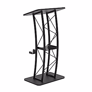 FixtureDisplays® Curved Podium, Truss Metal/Wood Pulpit Lectern with A Cup Holder 11568-H