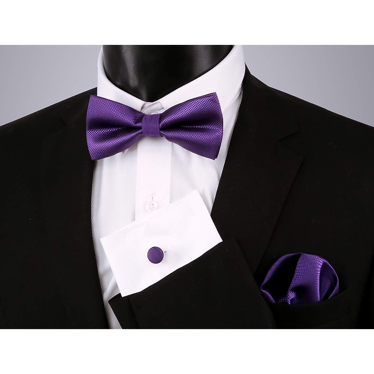 Alizeal Mens Solid Mini Squares Formal Banded Pre-tied Bow Ties Set-Dark Purple