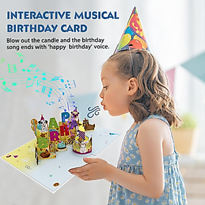 Ecloverlife Birthday Cards for Boys, Pop Up Blowable Musical Birthday Card with Lights for 3/4/5/6/7/8 Year Old Boys (Dogs)