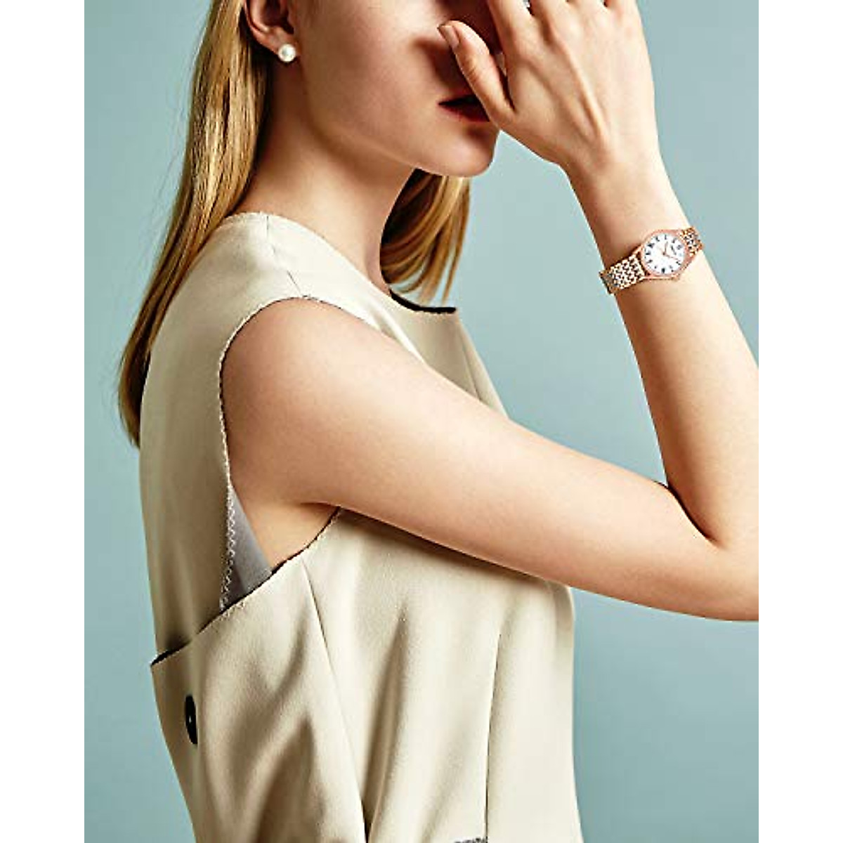 BINLUN Ultra Thin Mesh Stainless Steel Watch Band Light Watch Strap Polished Watch Bracelets Replacement 12mm/14mm/16mm/18mm/20mm/22mm for Men Women with Butterfly Buckle(Silver and Rose Gold,18mm)