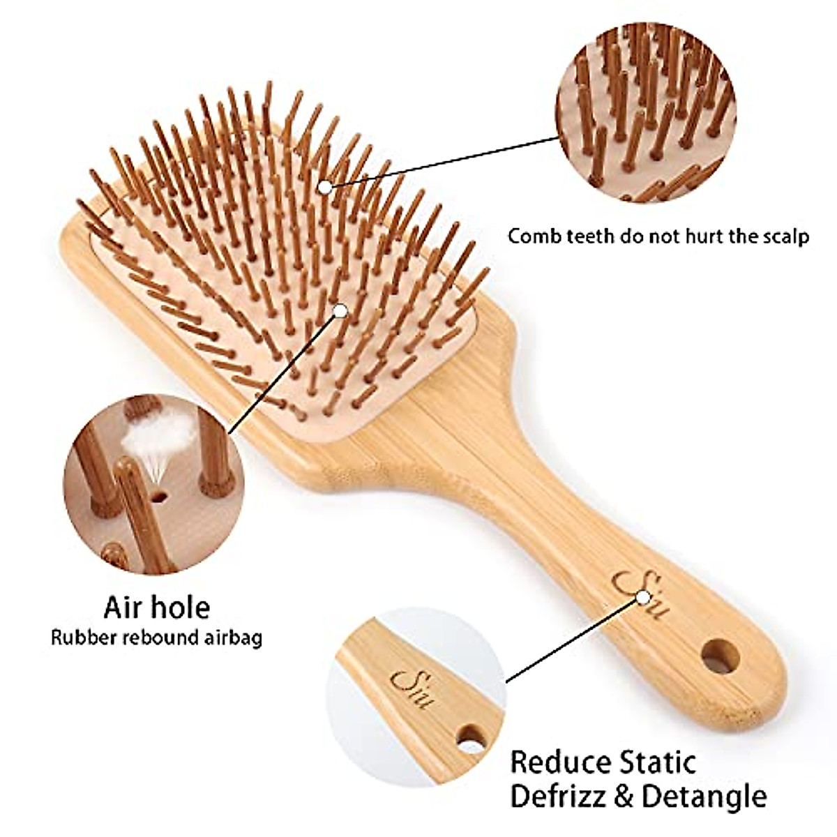 SIU Bamboo Paddle Hair Brush Detangling Hairbrush for Women, Men and Kids, Suitable for All Hair Styles - Large