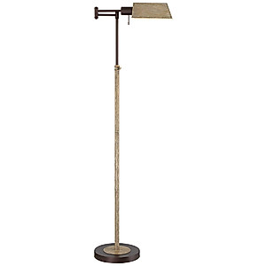 Regency Hill Jenson Rustic Farmhouse Industrial Swing Arm Pharmacy Floor Lamp Standing 54" Tall Bronze Faux Wood Adjustable Height Task Lighting for Living Room Reading House Bedroom Home