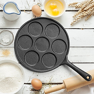 Commercial CHEF Cast Iron Pancake Pan, Silver Dollar Pancake Griddle, Easy to Clean & Heats Evenly, Makes 7 Mini Silver Dollar Pancakes