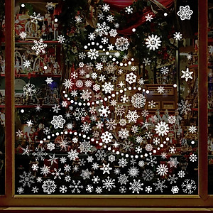 284 Pcs Christmas Window Clings Christmas Window Stickers Snowflake Window Clings Decals for Christmas Decorations Holiday Decorations Ornaments Party Supplies 9 Sheets