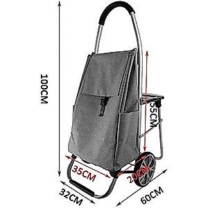 Shopping Trolley on Wheels Multi Function Shopping Cart Portable Seated Folding Trolley with Portable Waterproof Fabric Capacity Increased Storage Hand Trucks,Blue,60 * 100Cm ,Shoppin