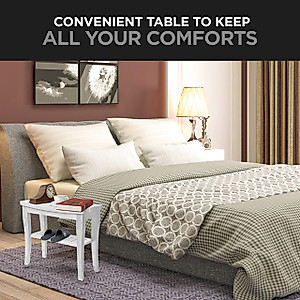 Bamboo Shower Bench Spa Stool - Wood 2-Tier Seat, Foot Rest Shaving Stool with Non-Slip Feet + Storage Shelf - Seat or Organizer for Bathroom, Living Room, Bedroom and Garden Décor (White)